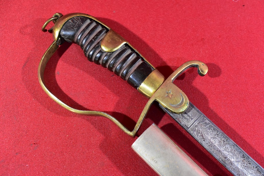 WW1 TURKISH OFFICERS SWORD- ENGRAVED BLADE-SOLD