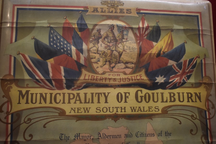 WW1 AUSTRALIAN ILLUMINATED SCROLL GOULBURN NSW-SOLD