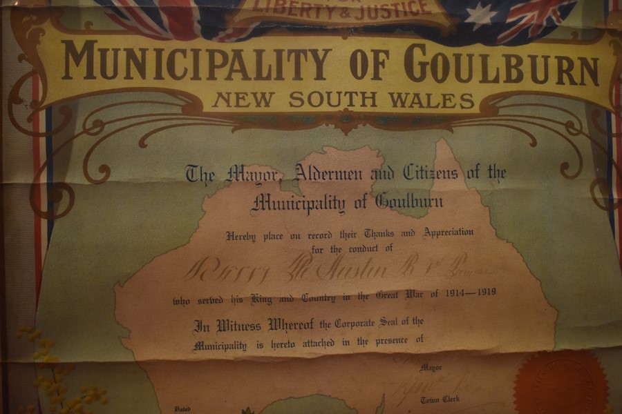 WW1 AUSTRALIAN ILLUMINATED SCROLL GOULBURN NSW-SOLD