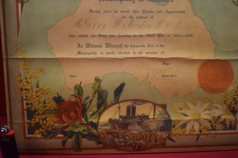 WW1 AUSTRALIAN ILLUMINATED SCROLL GOULBURN NSW-SOLD