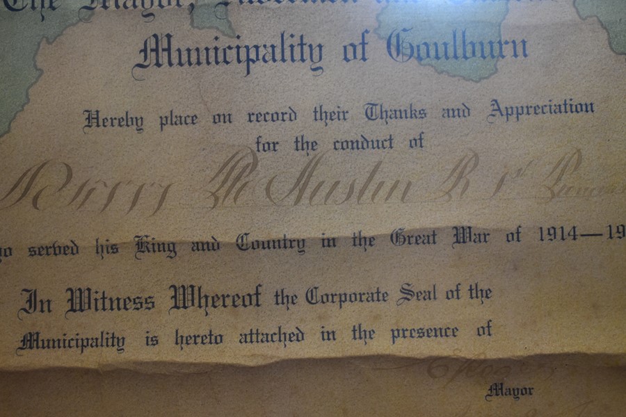 WW1 AUSTRALIAN ILLUMINATED SCROLL GOULBURN NSW-SOLD