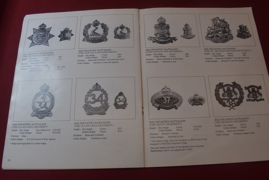 BOOK AUSTRALIAN ARMY BADGES, 1930-42 PART ONE BY J.K. COSSUM-SOLD